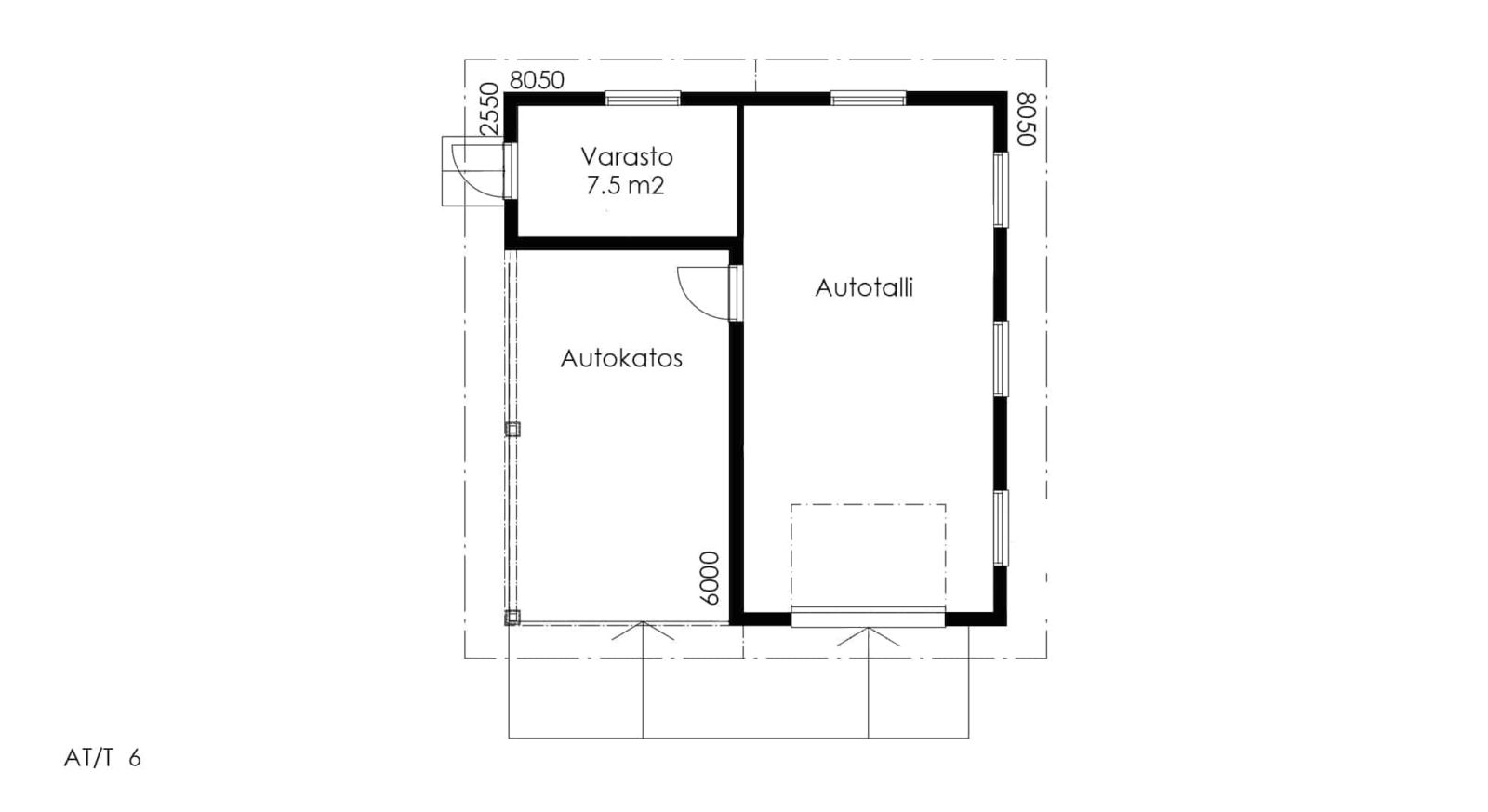 Autotalli autokatoksella, jossa 7.5 m2 varastotilaa AT 6 - Jetta-Talo